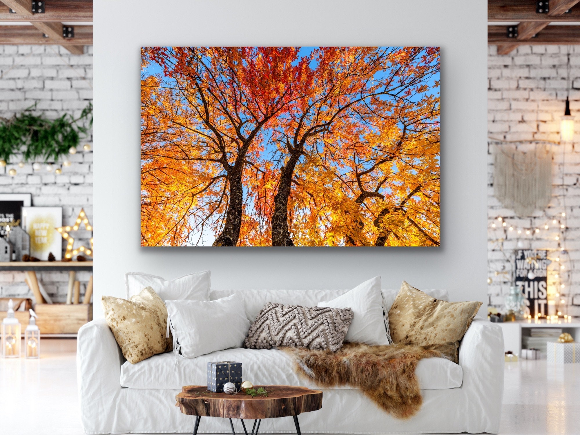 Tree Wall Decor Colorful Tree Art Chinese Pistache Fall - Etsy