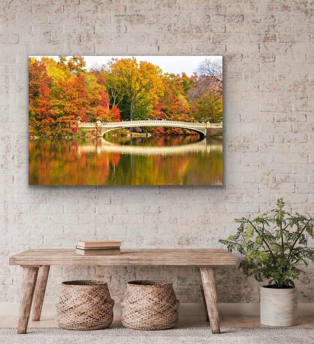 Autumn in Central Park, Bow Bridge Reflection and Vibrant Fall Colors ...