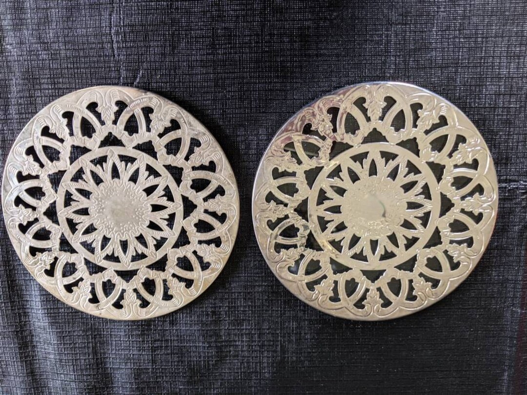 Set of Two Silverplated Circular Trivets. One Has Glass Underlayment ...