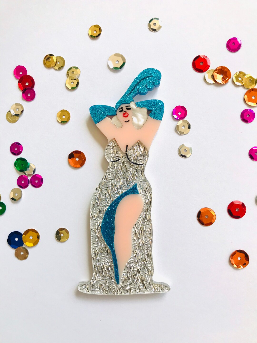 Large Burlesque Dancing Lady Brooch / Body Positive Dancing Lady Pin ...