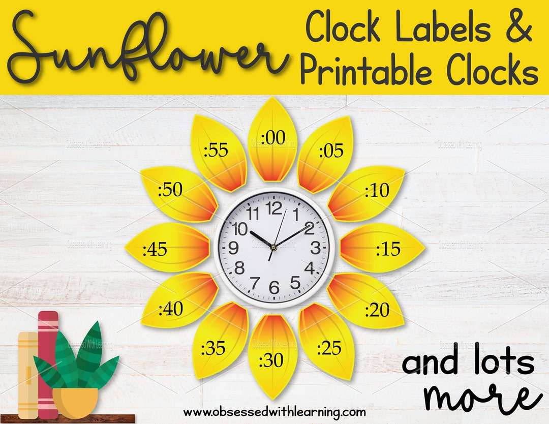 Sunflower Bulletin, Classroom Clock Labels, Educational Time Management ...