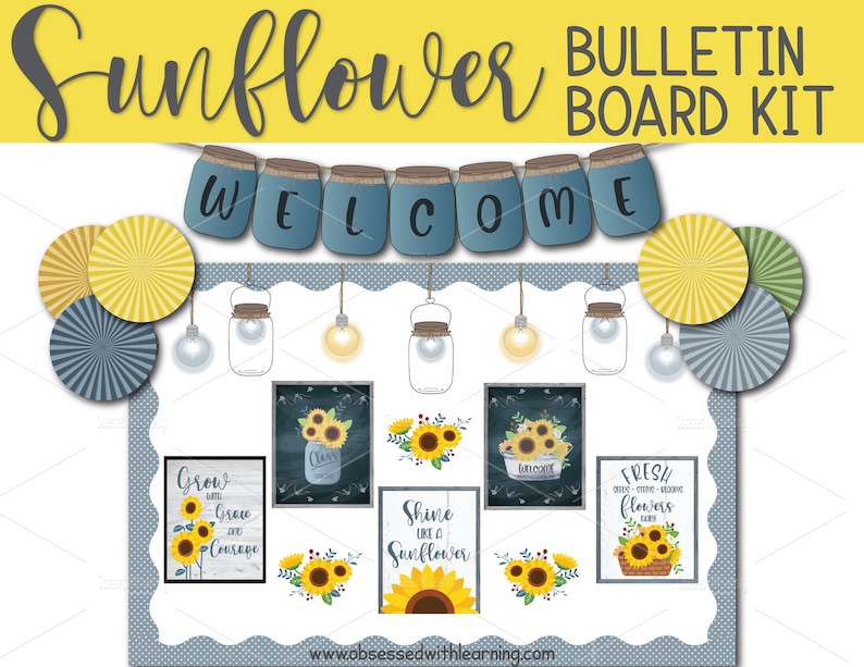 Farmhouse Sunflower Classroom Decor Kit for Educational Bulletin Board ...