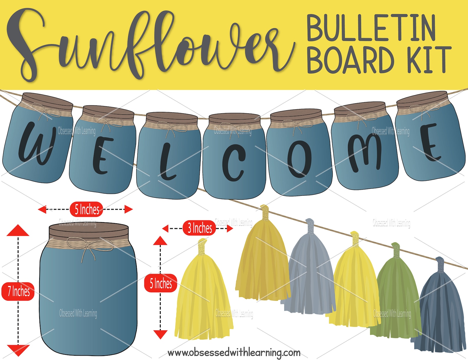 Farmhouse Sunflower Classroom Decor Kit for Educational Bulletin Board ...