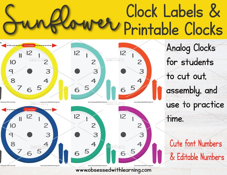 Sunflower Bulletin, Classroom Clock Labels, Educational Time Management ...