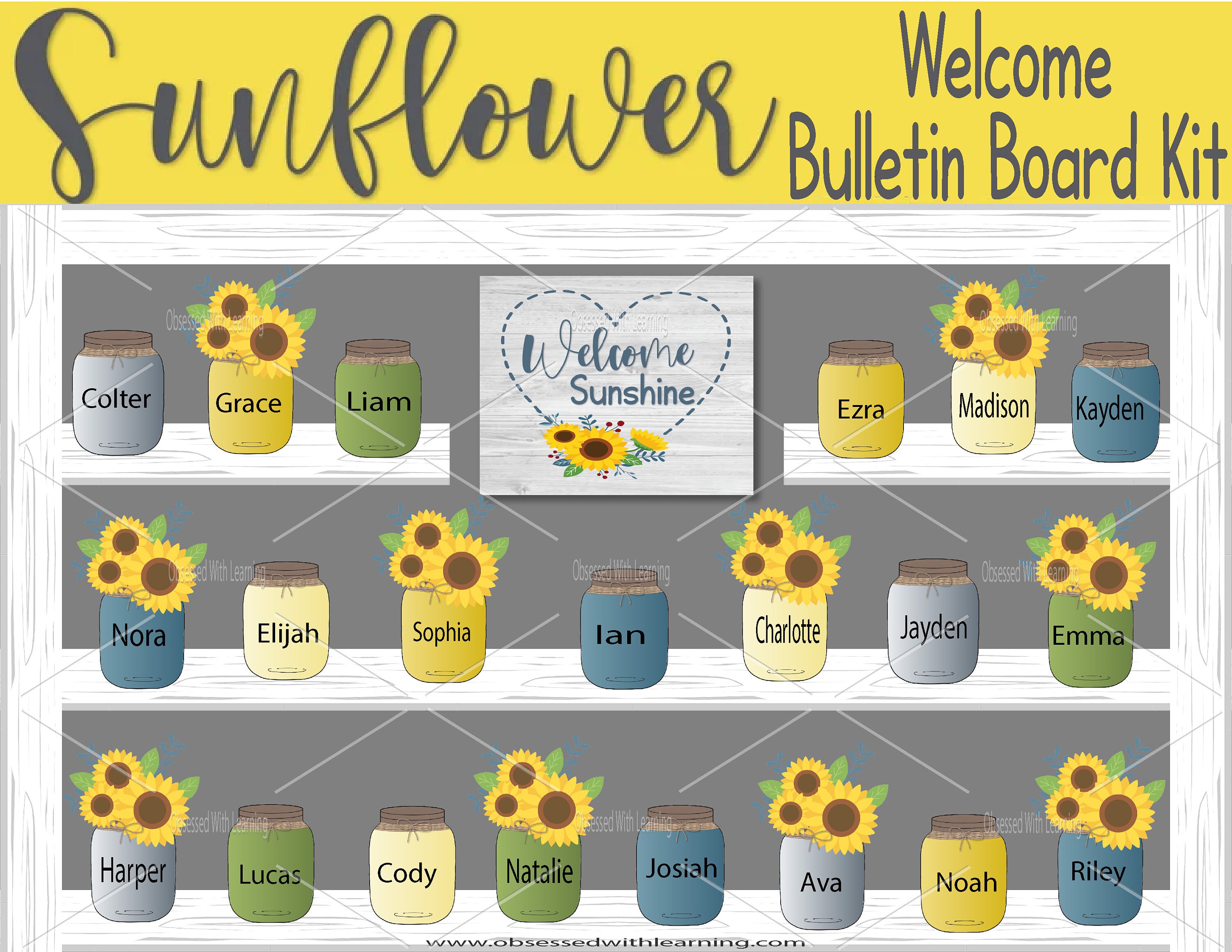 Sunflower Bulletin Board Set for Classroom Decor, School Labels, and ...