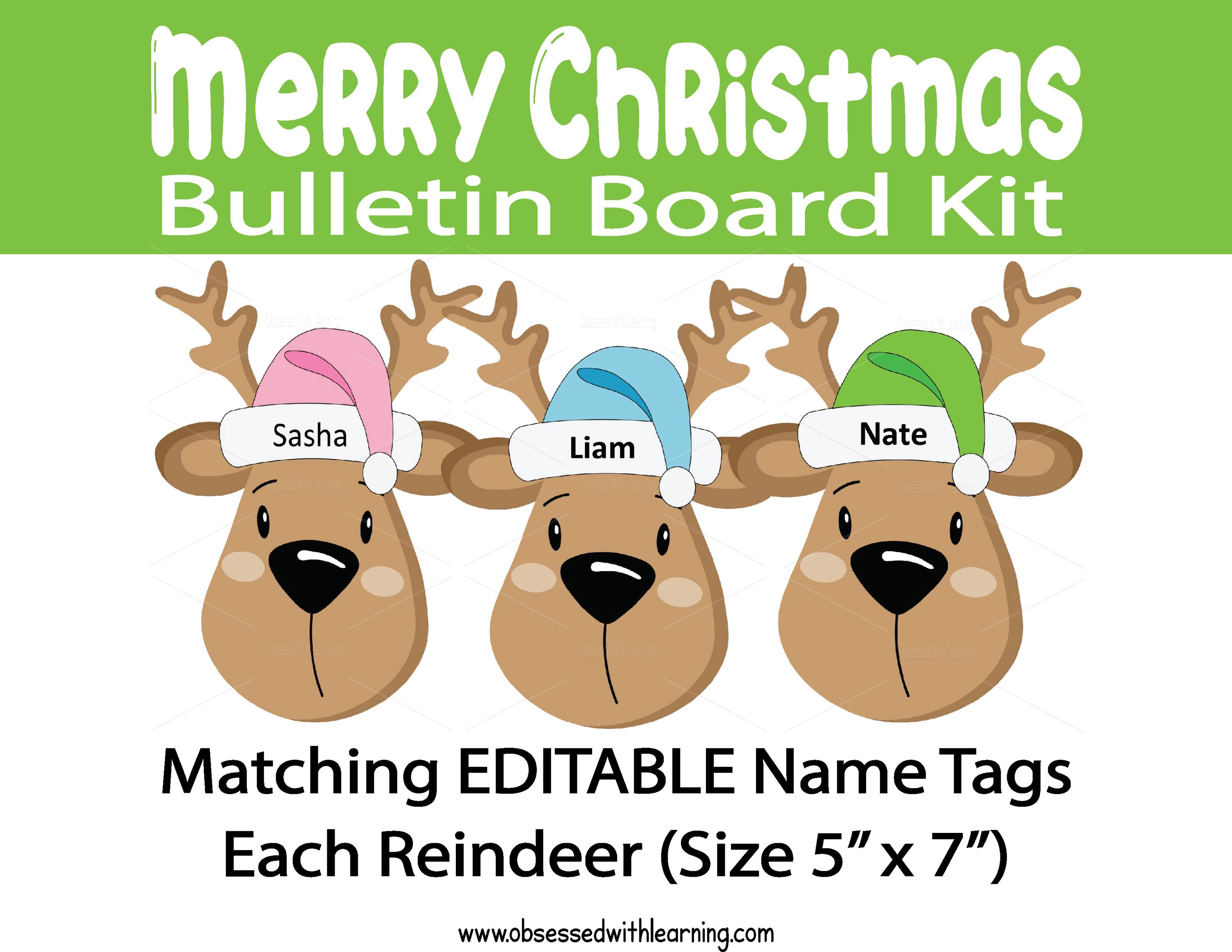 Pink Christmas Bulletin Board Kit, Candyland, Editable Reindeer Tags ...