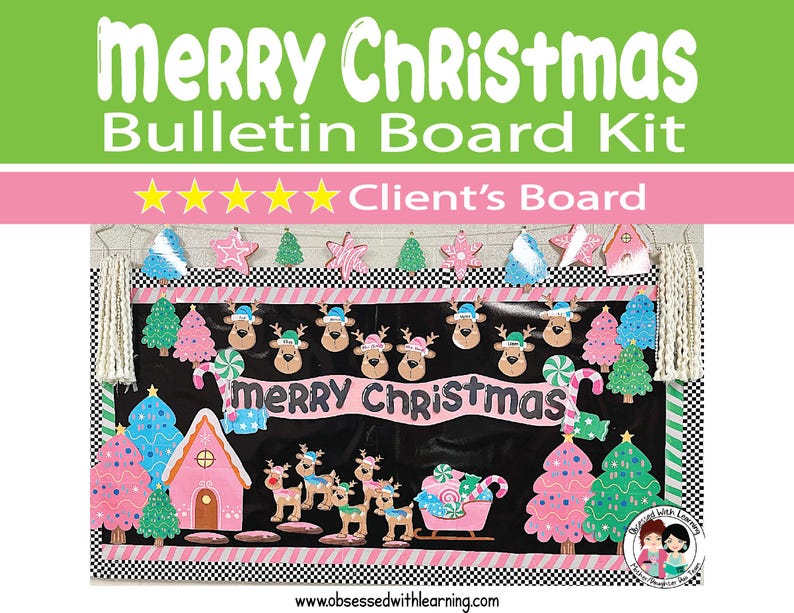 Pink Christmas Bulletin Board Kit, Candyland, Editable Reindeer Tags ...