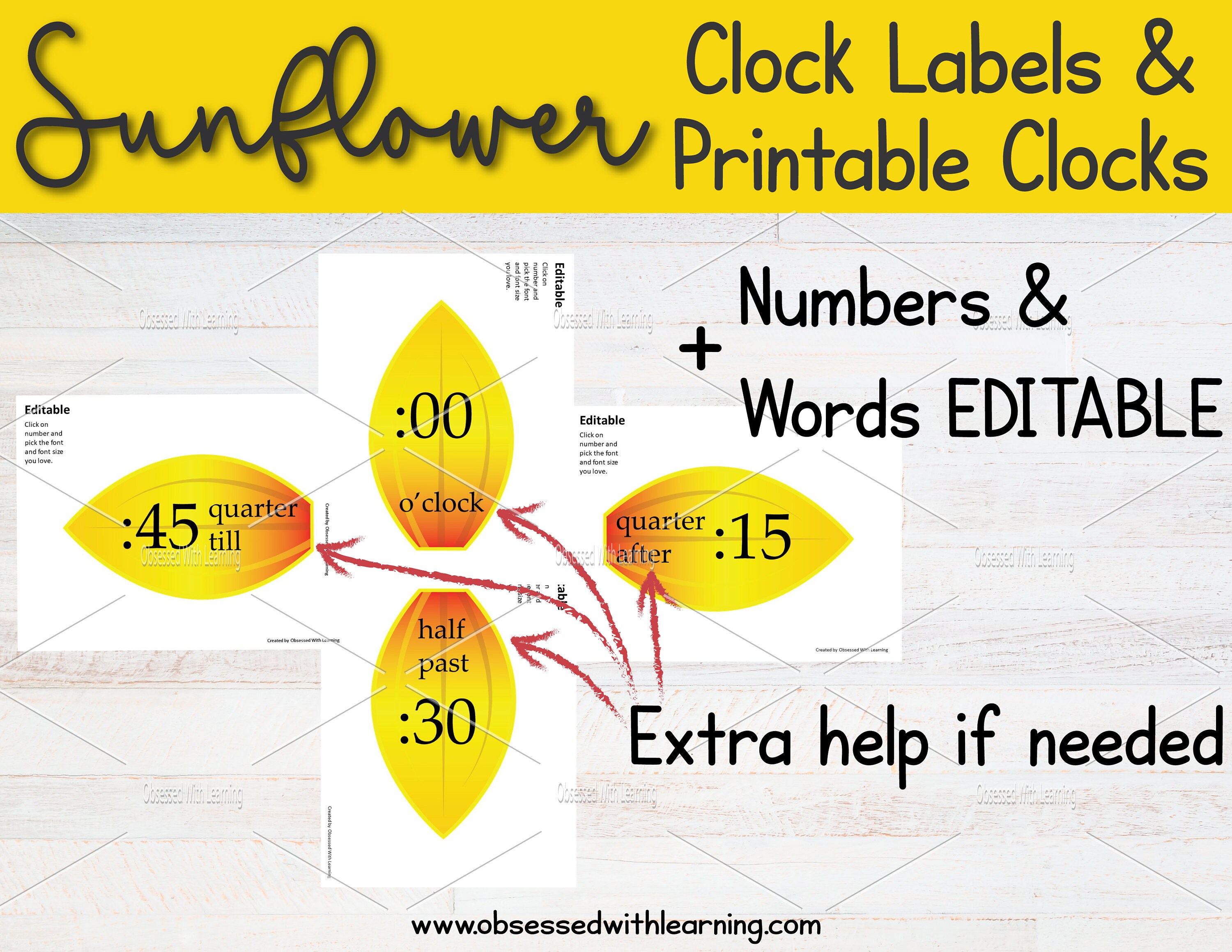 Sunflower Bulletin, Classroom Clock Labels, Educational Time Management ...