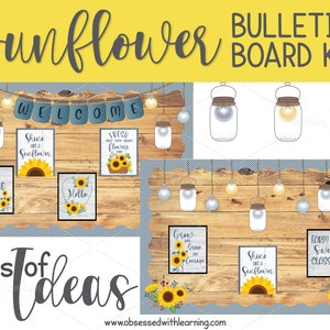 Farmhouse Sunflower Classroom Decor Kit for Educational Bulletin Board ...