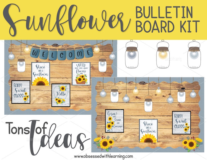 Farmhouse Sunflower Classroom Decor Kit for Educational Bulletin Board ...