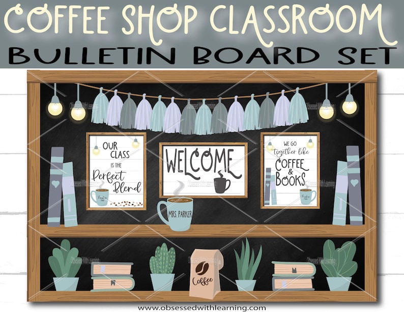 Coffee Shop Farmhouse Classroom Bulletin Board Kit, Printable Labels ...
