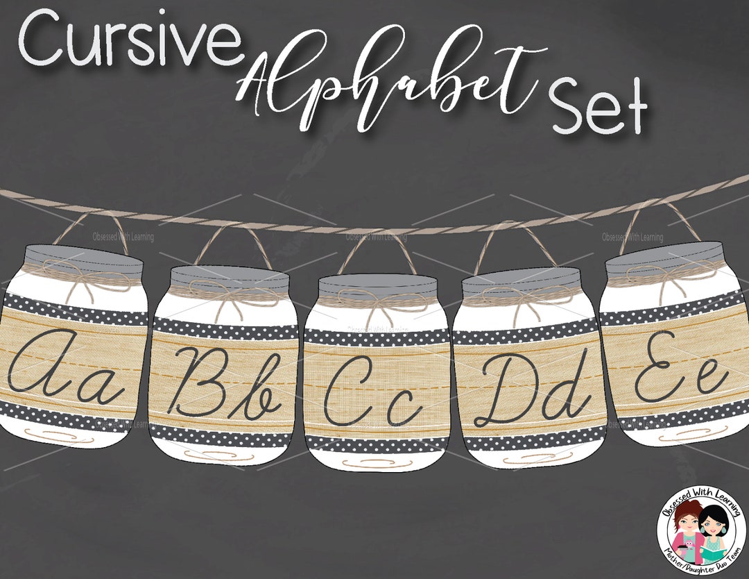 Alphabet Wall Cards, Cursive Practice, Farmhouse Classroom, Bulletin ...