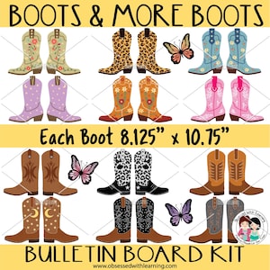 Western Classroom, Boho Western Cowgirl Boots Bulletin Board Kit, Disco ...