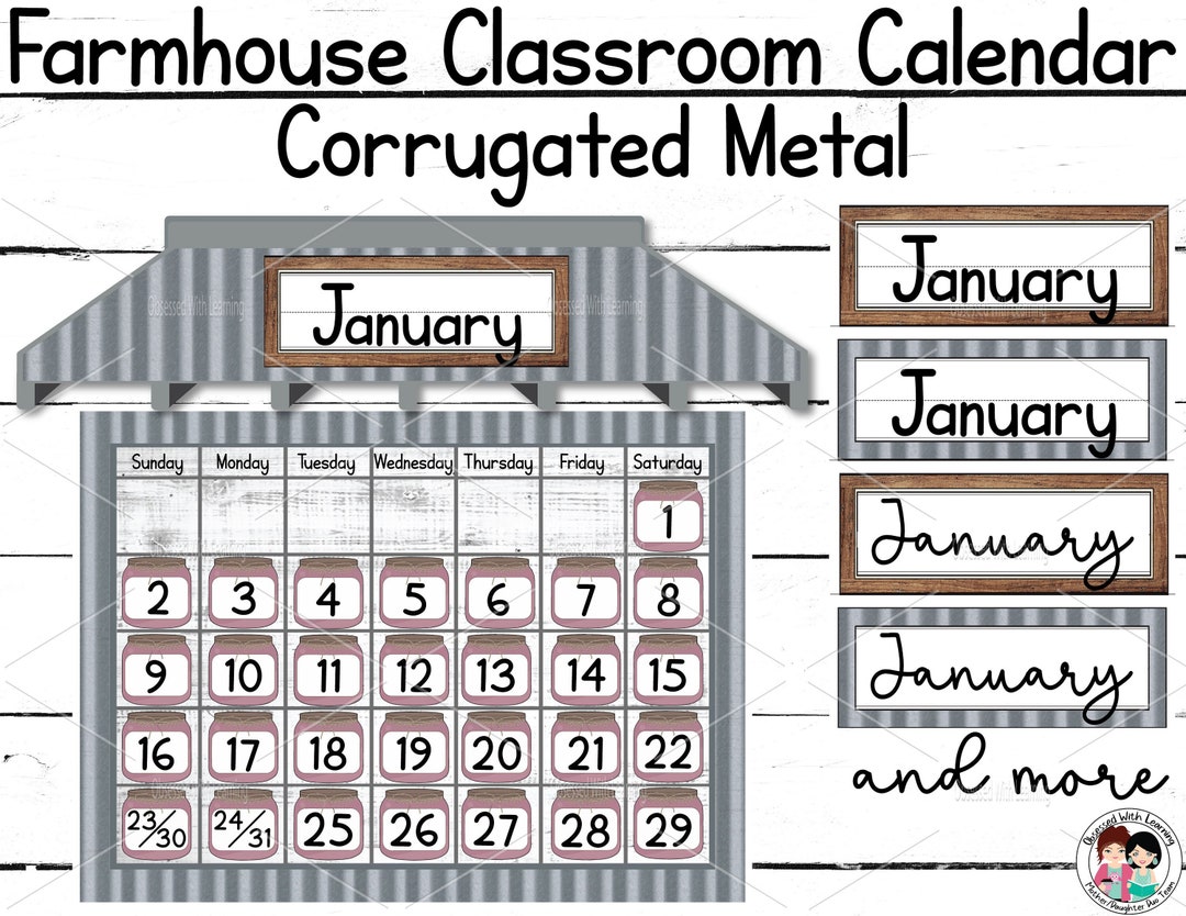 Farmhouse Classroom Calendar With School Supply Labels and Educational ...