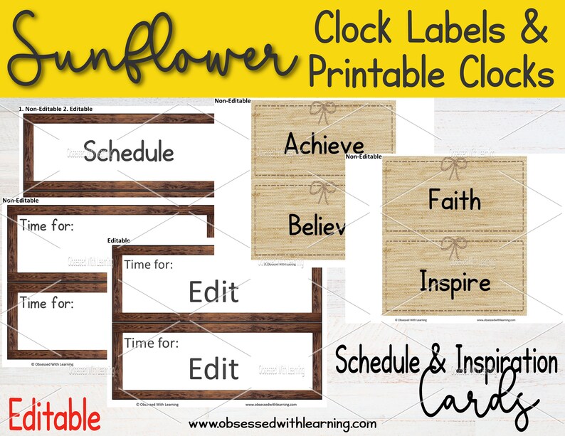 Sunflower Bulletin, Classroom Clock Labels, Educational Time Management ...