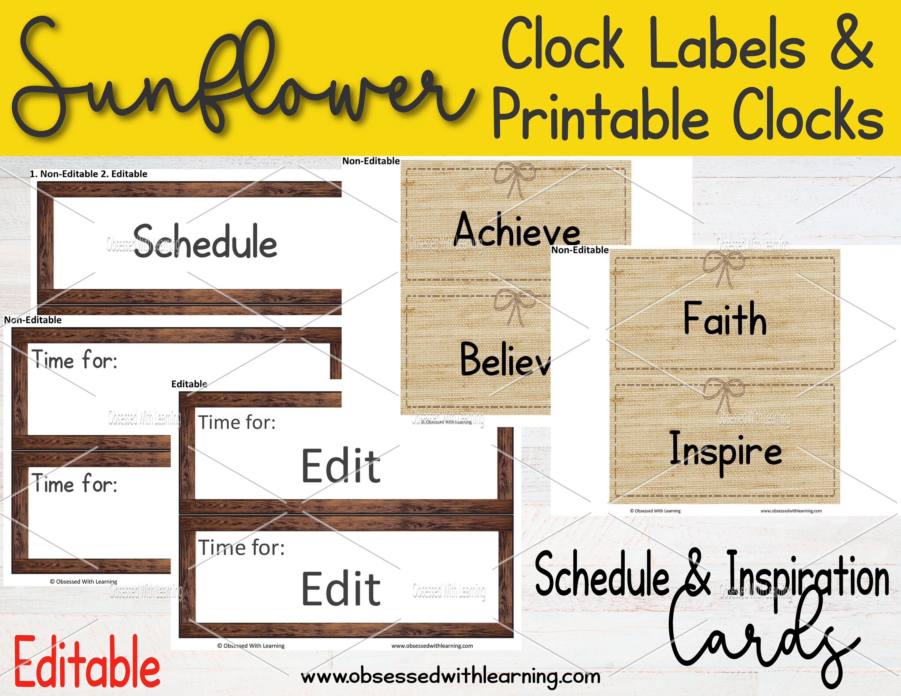 Sunflower Bulletin, Classroom Clock Labels, Educational Time Management ...