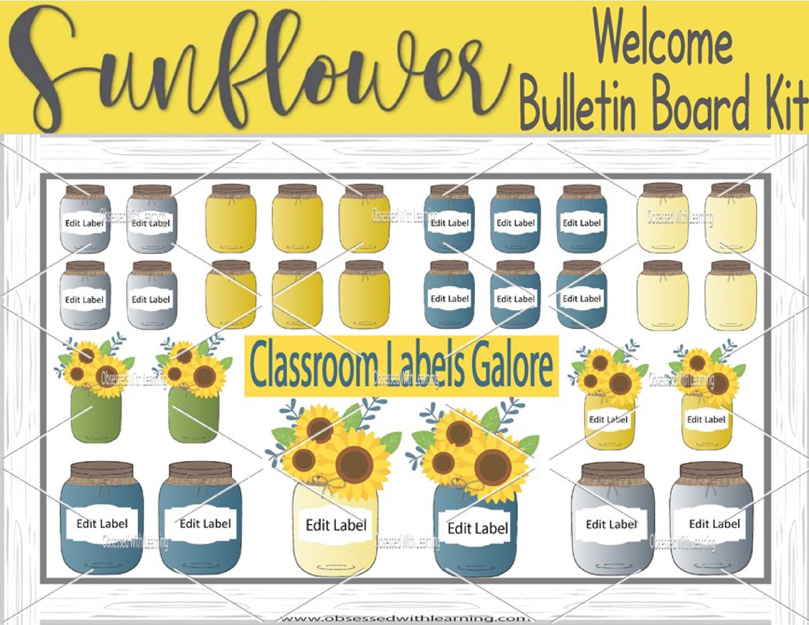 Sunflower Bulletin Board Set for Classroom Decor, School Labels, and ...