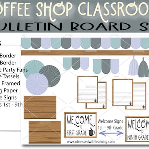 Coffee Shop Farmhouse Classroom Bulletin Board Kit, Printable Labels ...