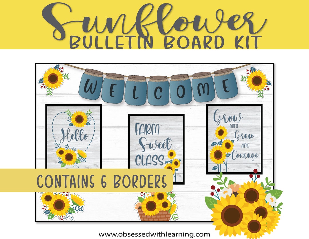 Farmhouse Sunflower Classroom Decor Kit for Educational Bulletin Board ...