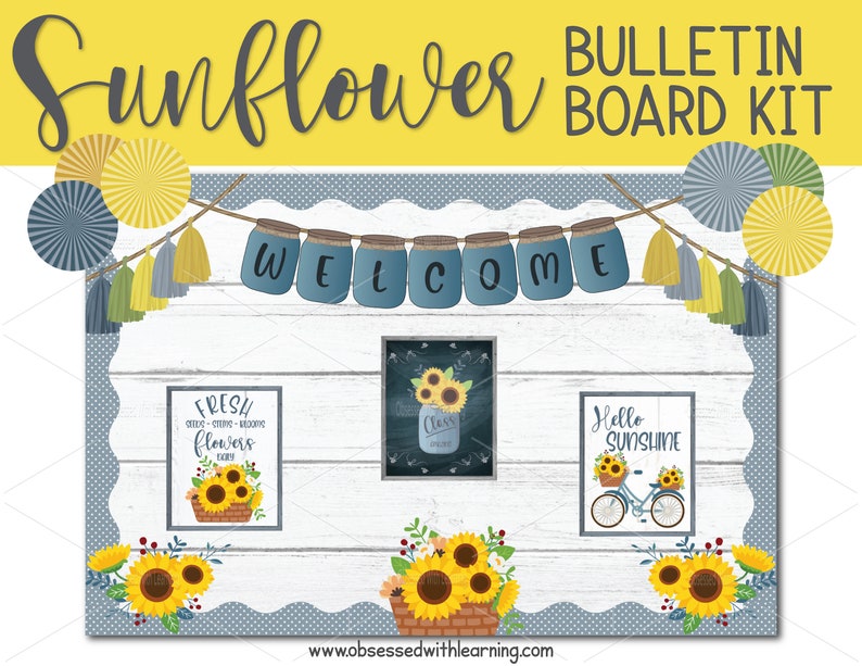 Farmhouse Sunflower Classroom Decor Kit for Educational Bulletin Board ...