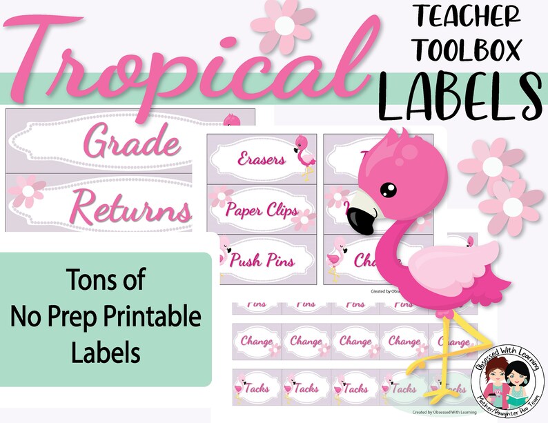 Tropical Teacher Toolbox Labels for School Supply Organization and ...