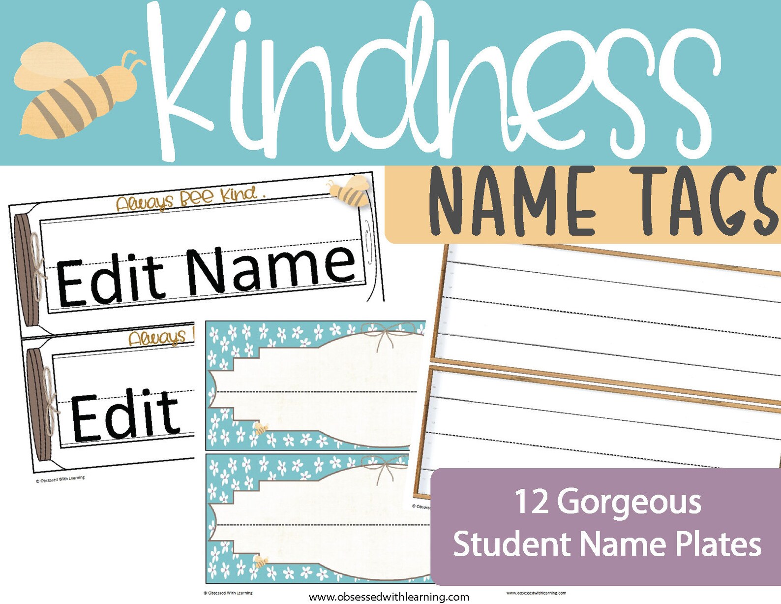 Student Name Tags Editable School Supplies Classroom Decor With ...