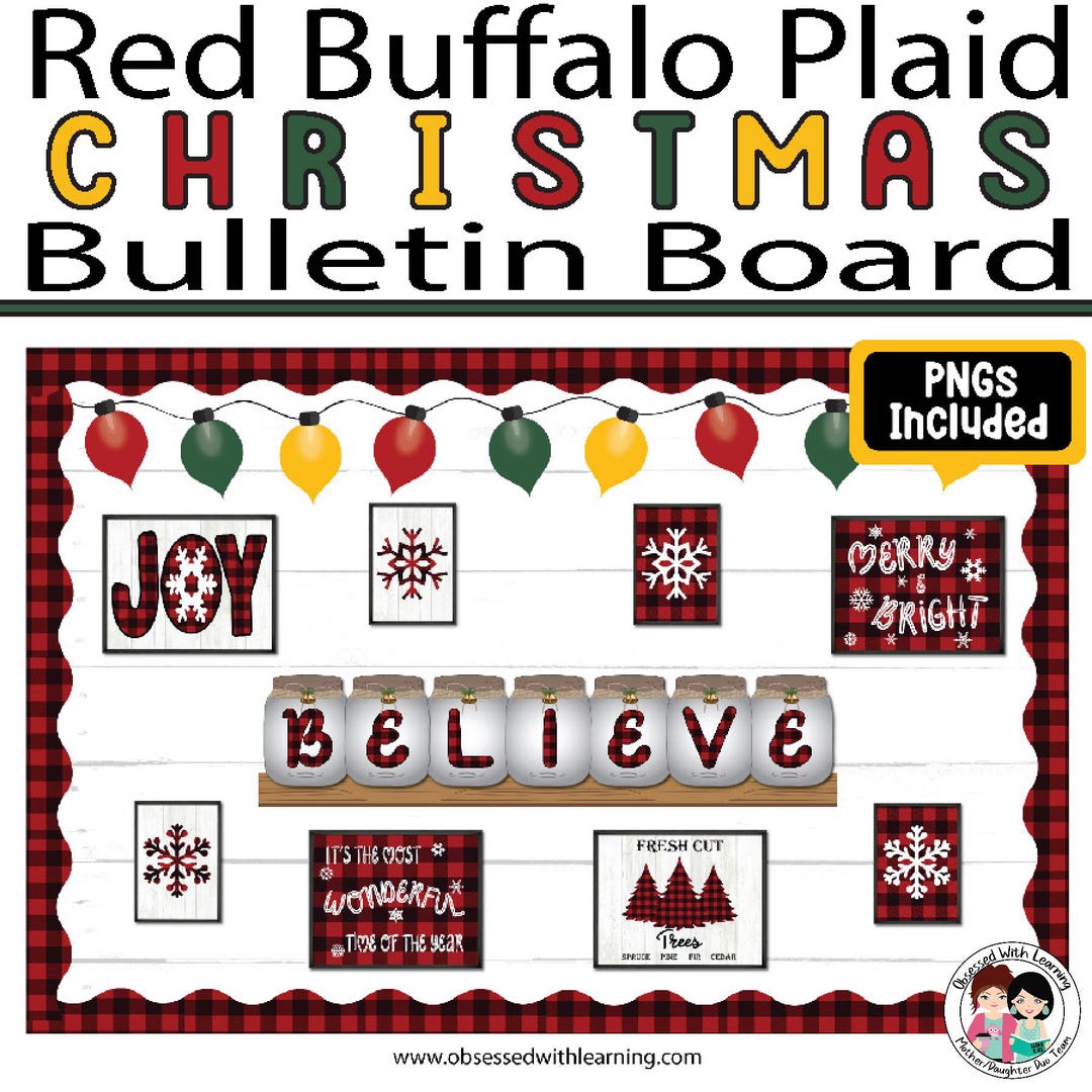 Merry Christmas Bulletin Board, Buffalo Plaid Christmas Décor, Winter ...
