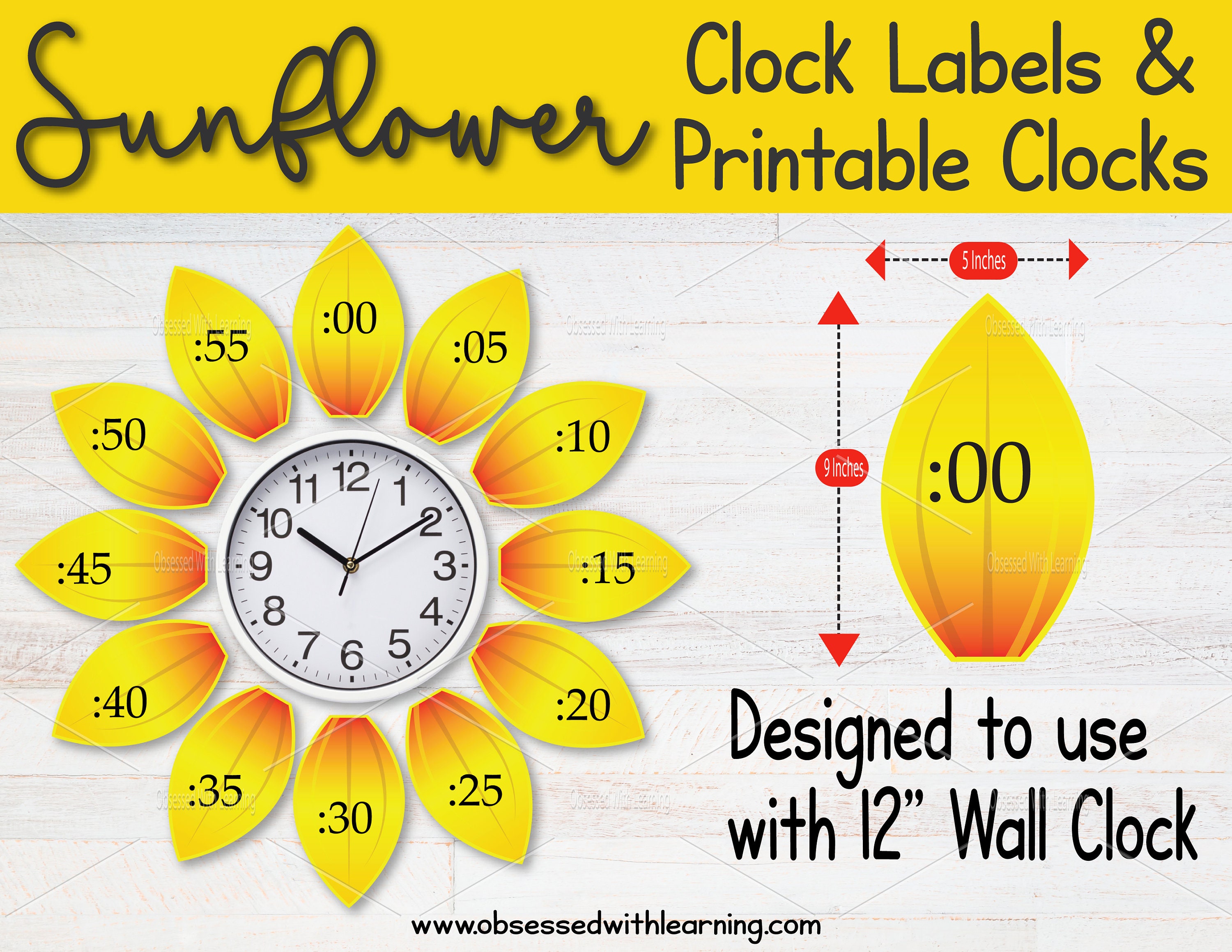 Sunflower Bulletin, Classroom Clock Labels, Educational Time Management ...