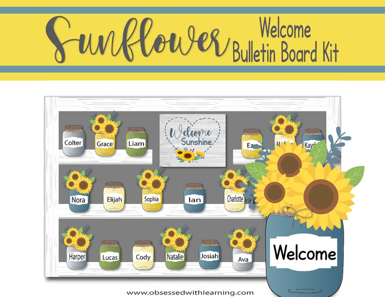 Sunflower Bulletin Board Set for Classroom Decor, School Labels, and ...