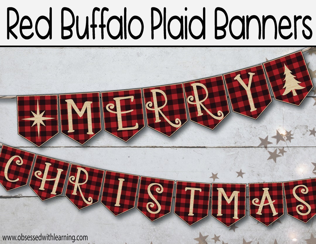 Buffalo Plaid Christmas Décor Merry Christmas Bunting Red - Etsy