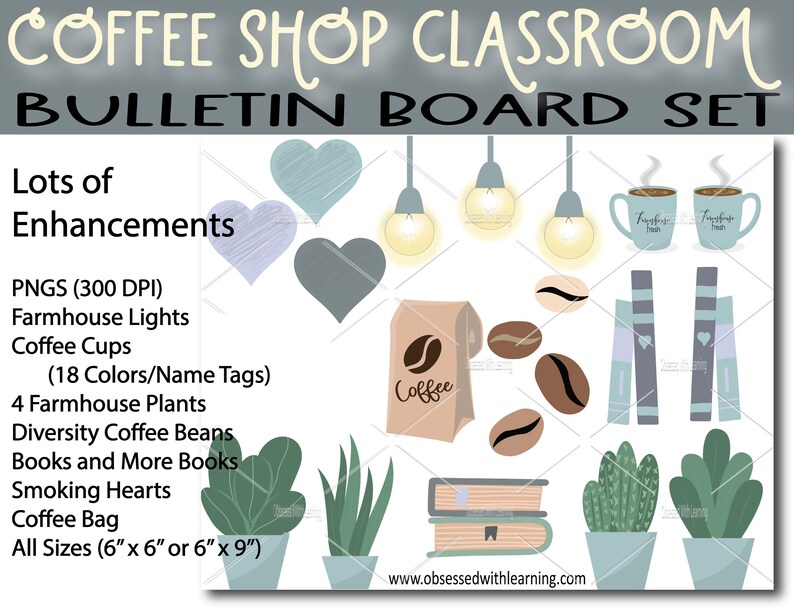 Coffee Shop Farmhouse Classroom Bulletin Board Kit, Printable Labels ...