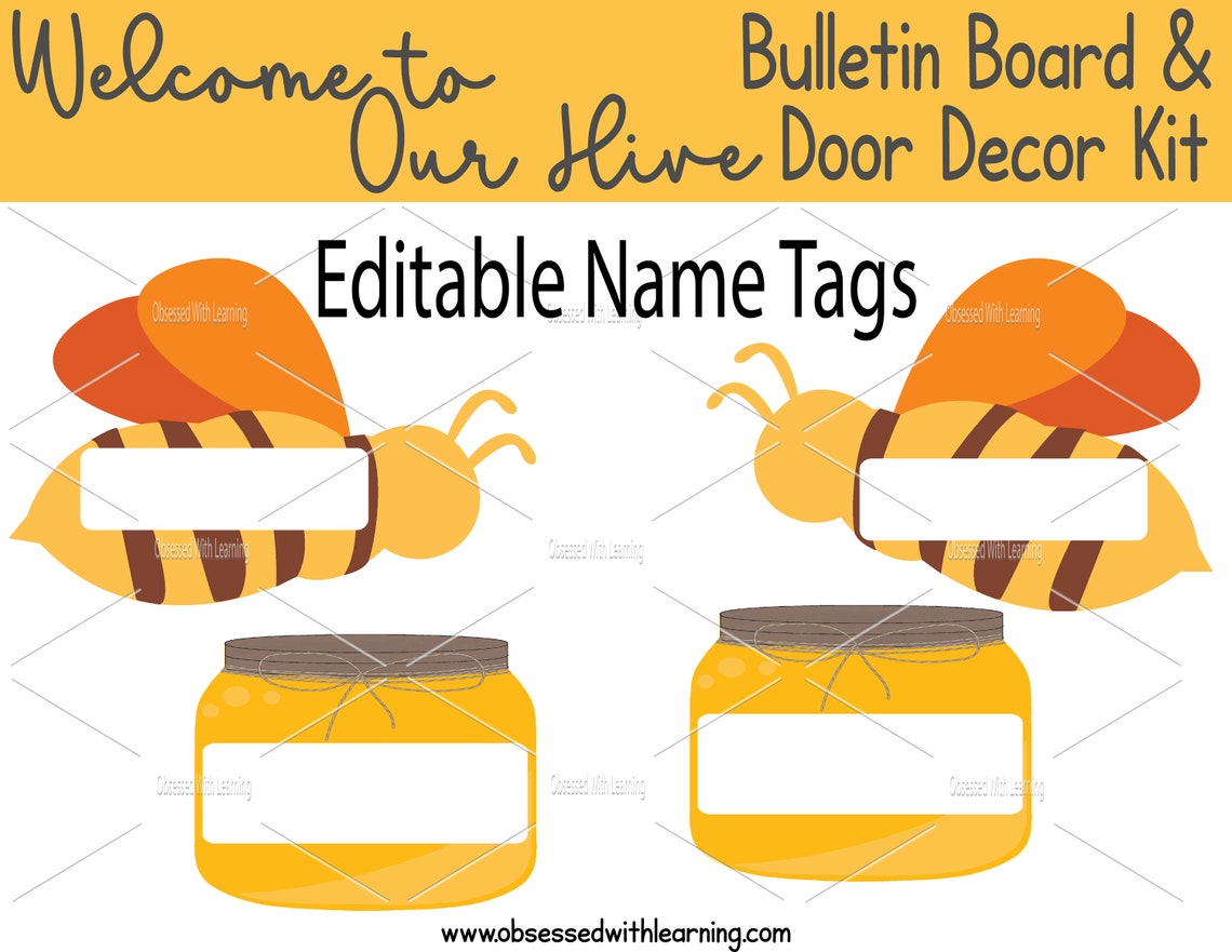 Welcome to Our Hive Bulletin Board Editable Name Tags | Etsy