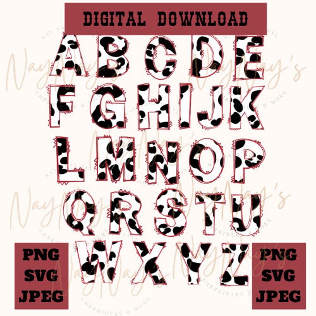 Black and White Cow Print Alphabet Digital Download - Etsy