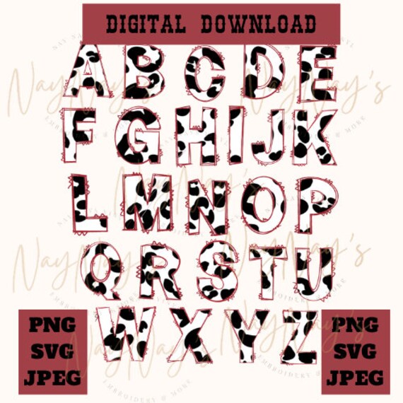 Black and White Cow Print Alphabet Digital Download - Etsy