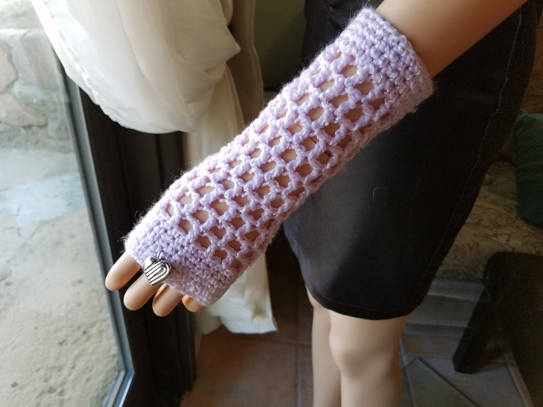Light Purple Fingerless Gloves With Metal Heart Decoration - Etsy