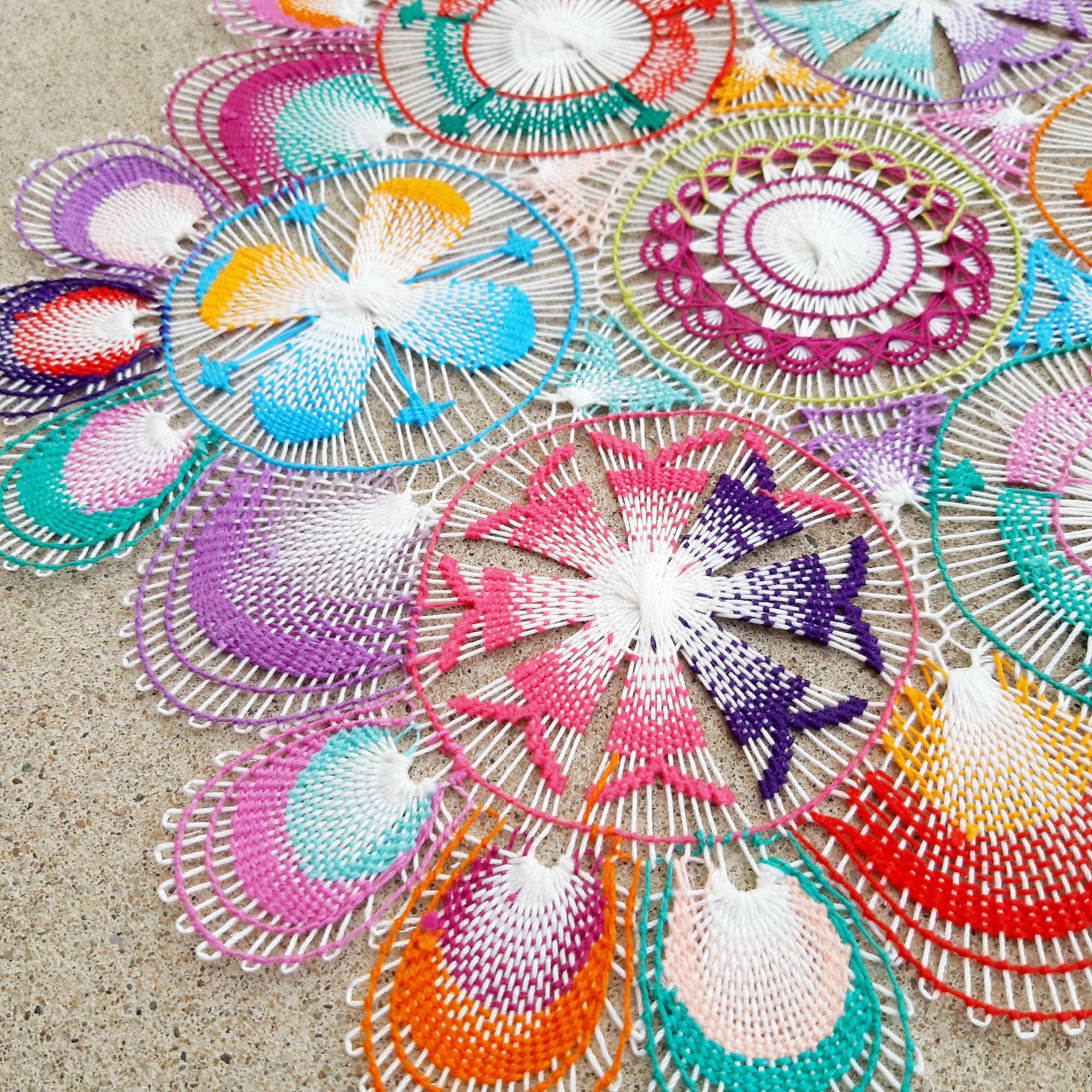 Handmade Lace Doily - Multicolor 12" (31cm.) Home Decor Coaster ...