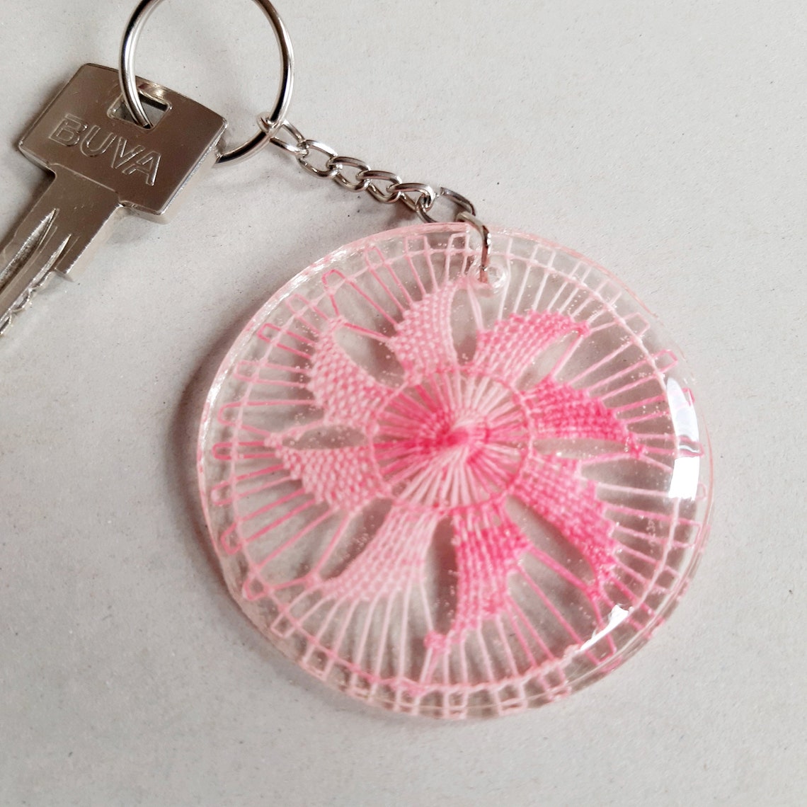 Round Pink Resin Keychain Handmade Keyring With Vibrant - Etsy