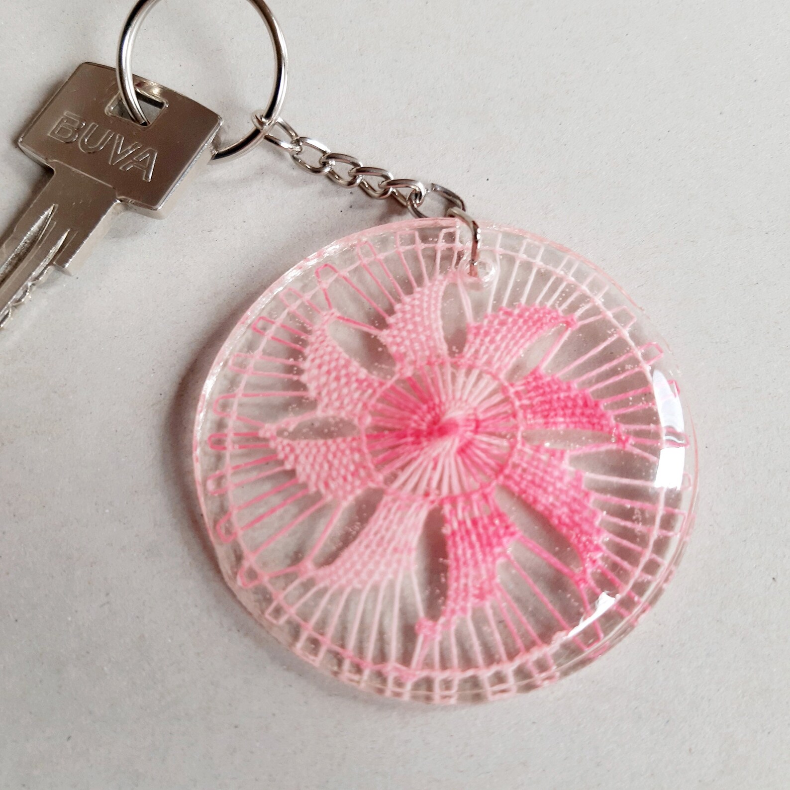 Round Pink Resin Keychain Handmade Keyring With Vibrant - Etsy