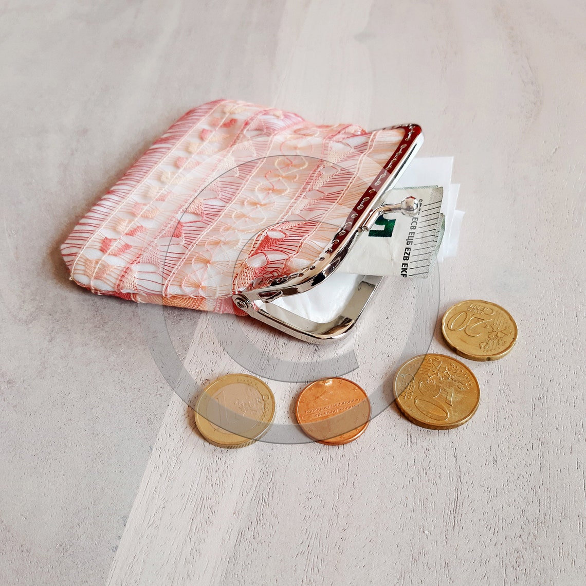 Kiss Lock Coin Purse Pink Peach Handmade Small Wallet - Etsy