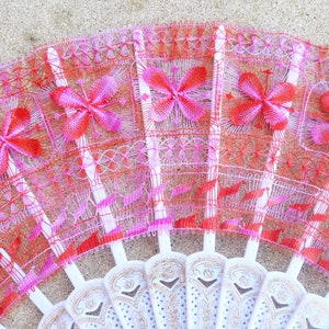 Red Pink Folding Fan Lace Handmade Handheld Foldable Nanduti Ñandutí ...