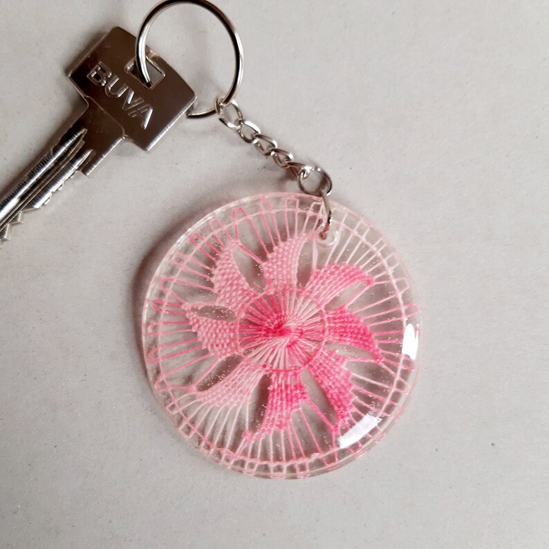 Round Pink Resin Keychain Handmade Keyring With Vibrant - Etsy