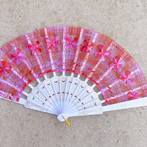 Red Pink Folding Fan Lace Handmade Handheld Foldable Nanduti Ñandutí ...