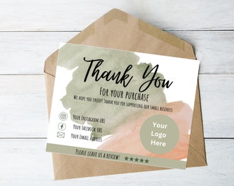 Editable Small Business Thank You for Your Purchase Template, Customizable Thank You Card ...