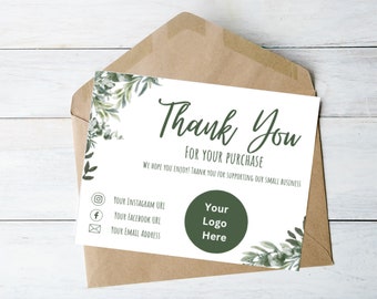 Editable Small Business Thank You for Your Purchase Template, Customizable Thank You Card ...