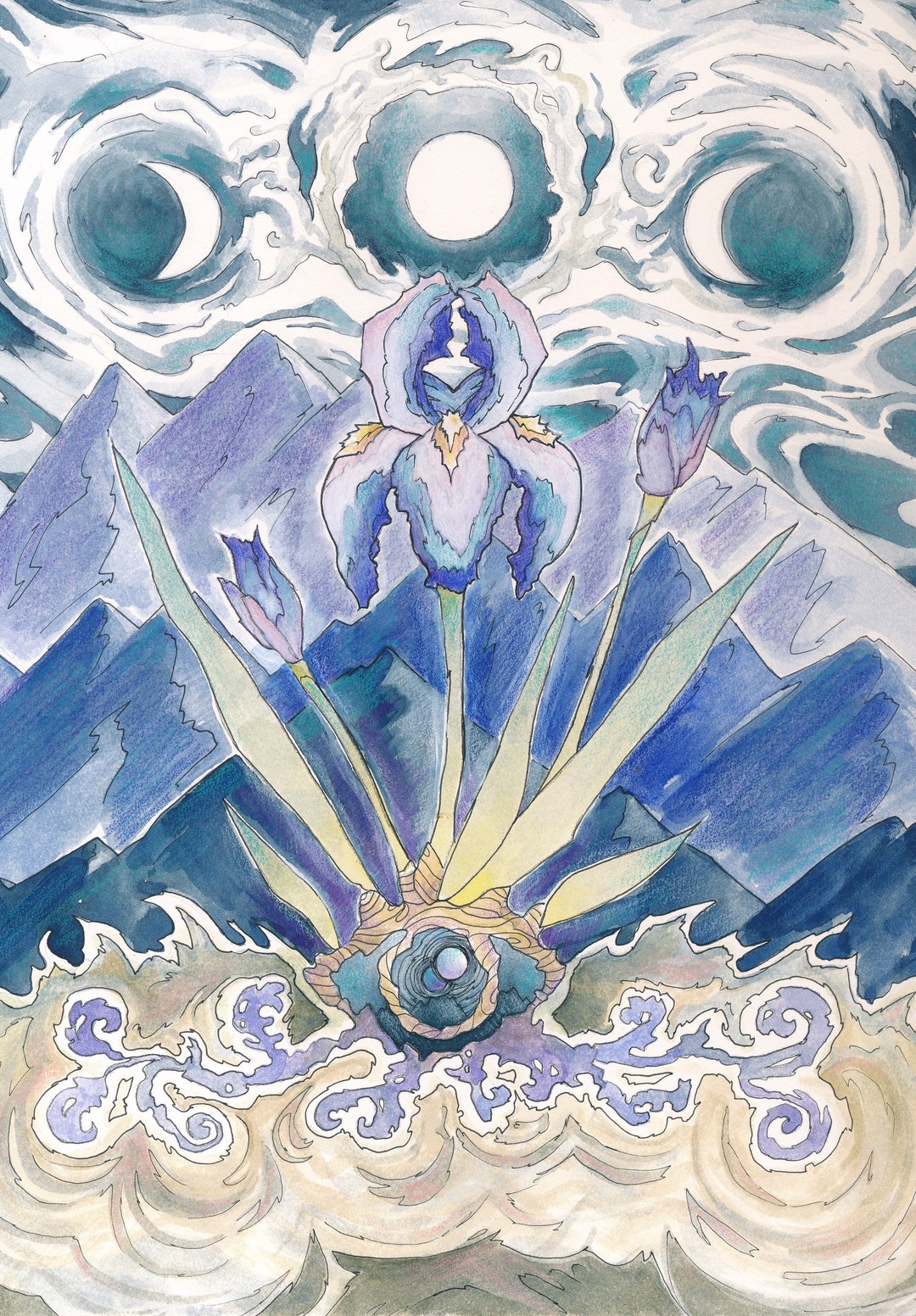 Iris Under the Full Moon / Iris Under the Eclipse - Etsy