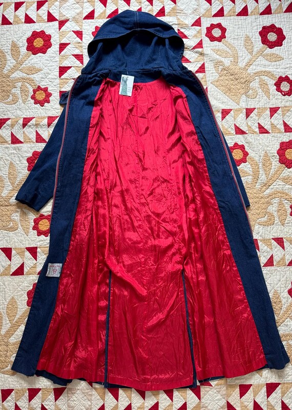 Vintage 1960s Hooded Denim Duster Zip Front Long Deni… - Gem