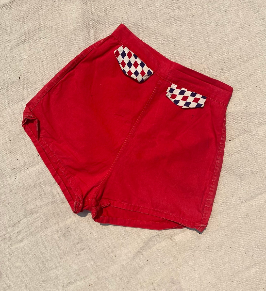 Vintage 1950s Red High Waisted Shorts Checkerboard Pockets - Etsy