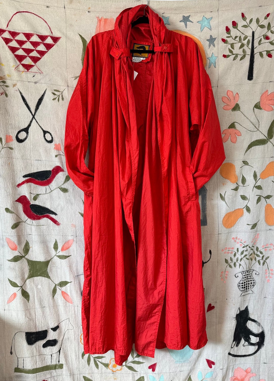 Vintage 1970s 80s Bright Red Trench Coat Vibrant Colorful Duster Rain ...