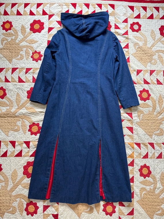 Vintage 1960s Hooded Denim Duster Zip Front Long Deni… - Gem
