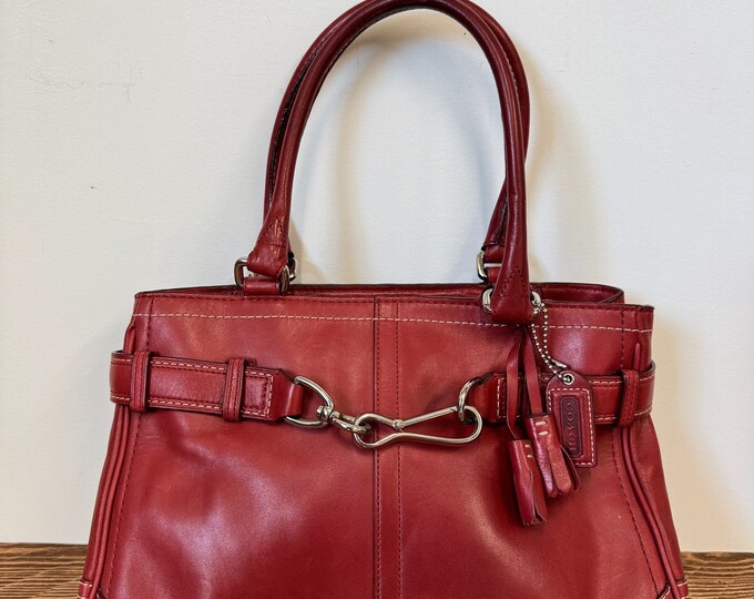 Vintage Coach Bag 1990s Red Leather Hampton Satchel Purse 8A70 Designer ...